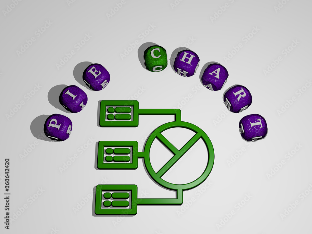 3D graphical image of pie chart vertically along with text built around ...