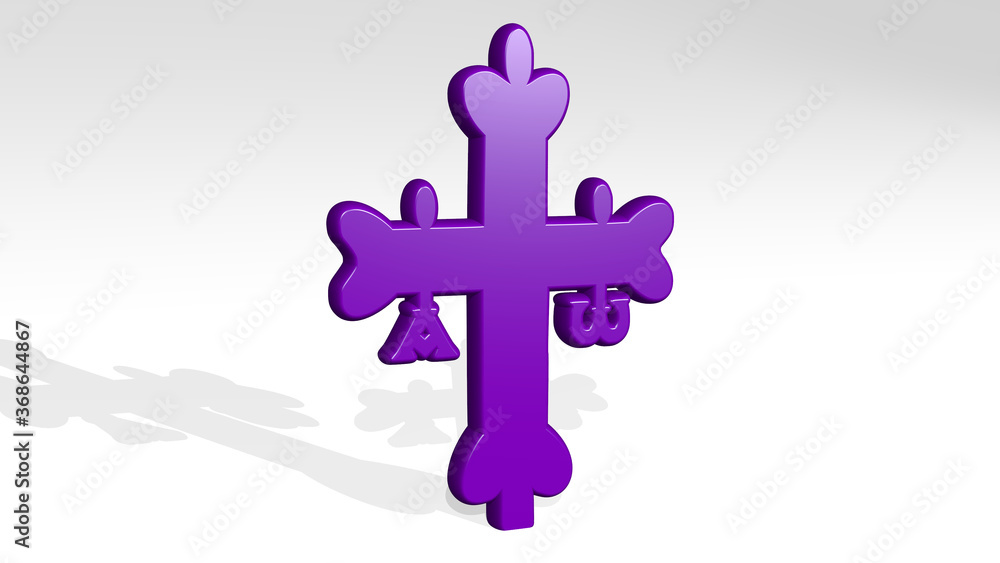 Christian cross made by 3D illustration of a shiny metallic sculpture ...
