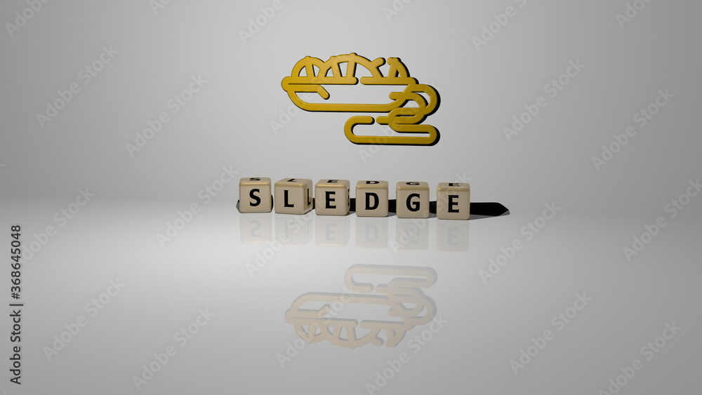 3D representation of SLEDGE with icon on the wall and text arranged by ...