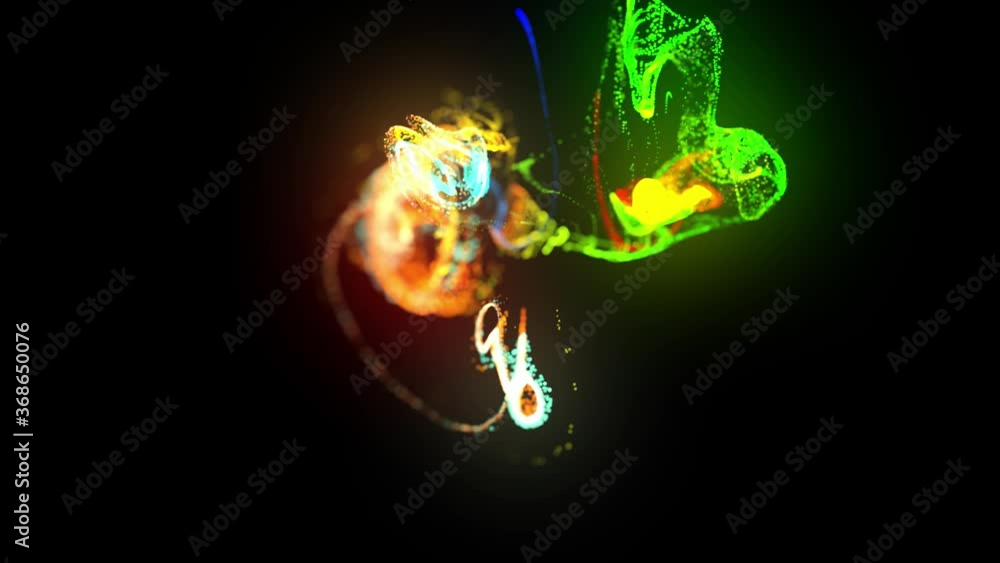injection of fluorescent multicolor ink in water in 4k. 3d render of ...