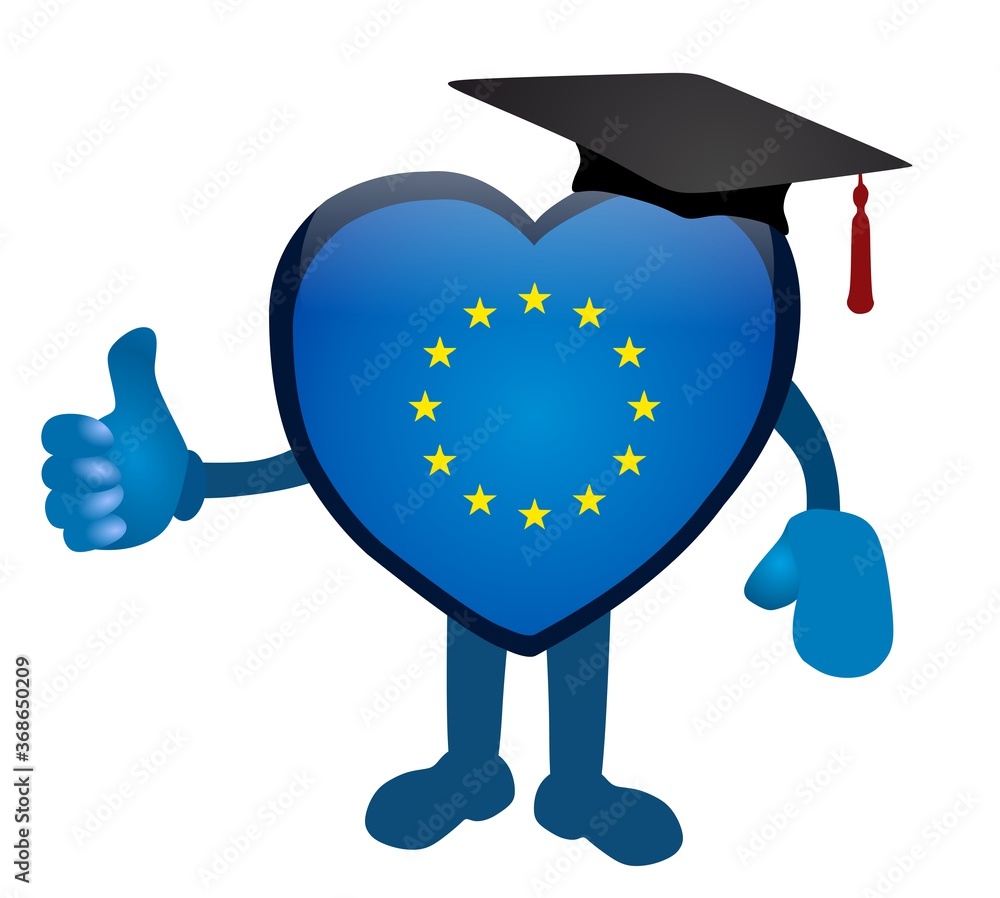 Cartoon EU heart with graduation hat showing Thumbs up finger Stock ...