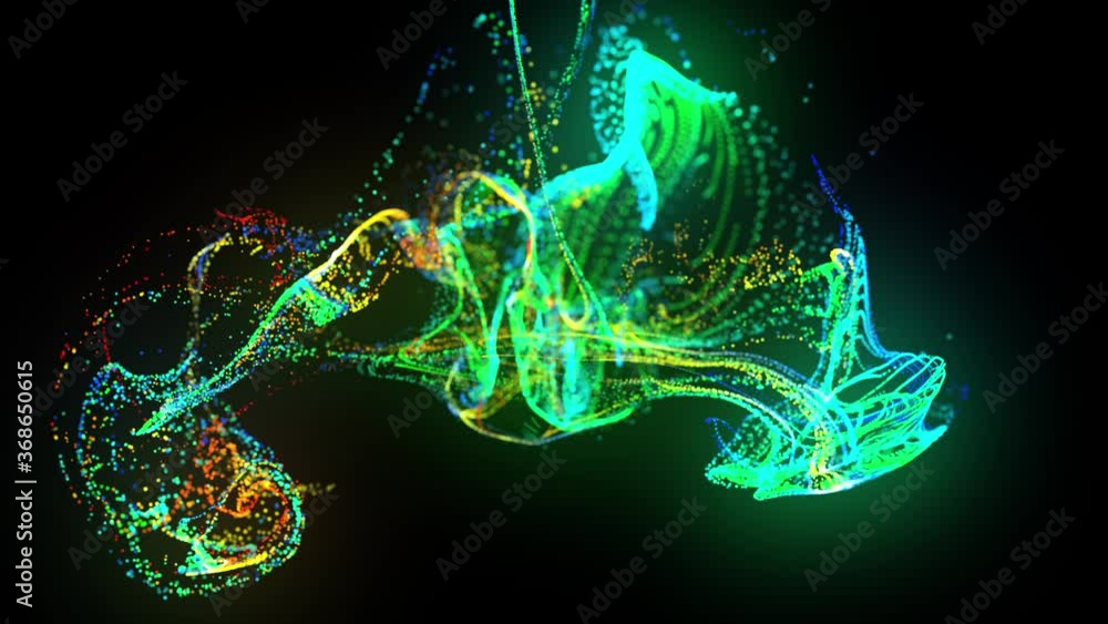 injection of fluorescent multicolor ink in water in 4k. 3d render of ...