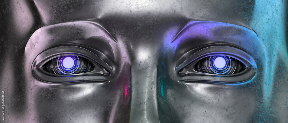 Steel robotic eyes, 100% sci-fi vision implants, 3d rendering Stock ...