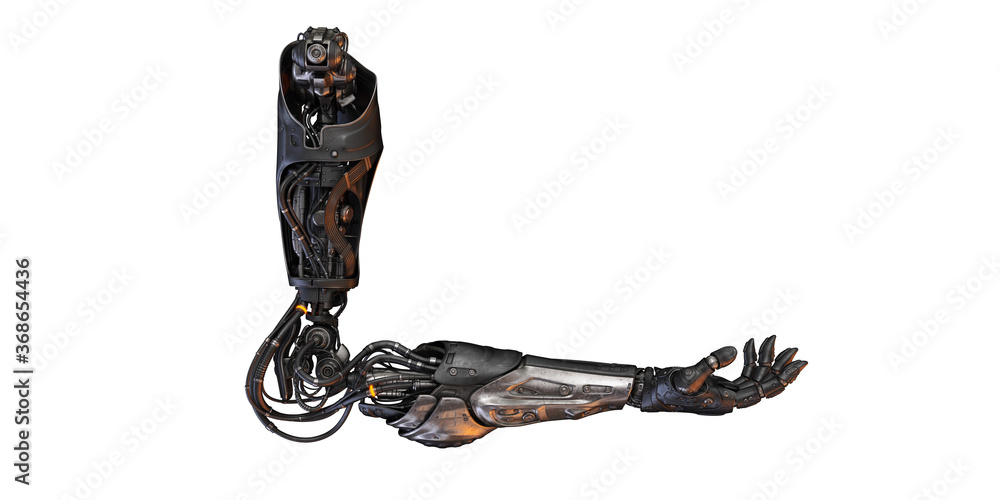 Prosthetic robotic arm, 3d rendering in stretched palm position Stock ...