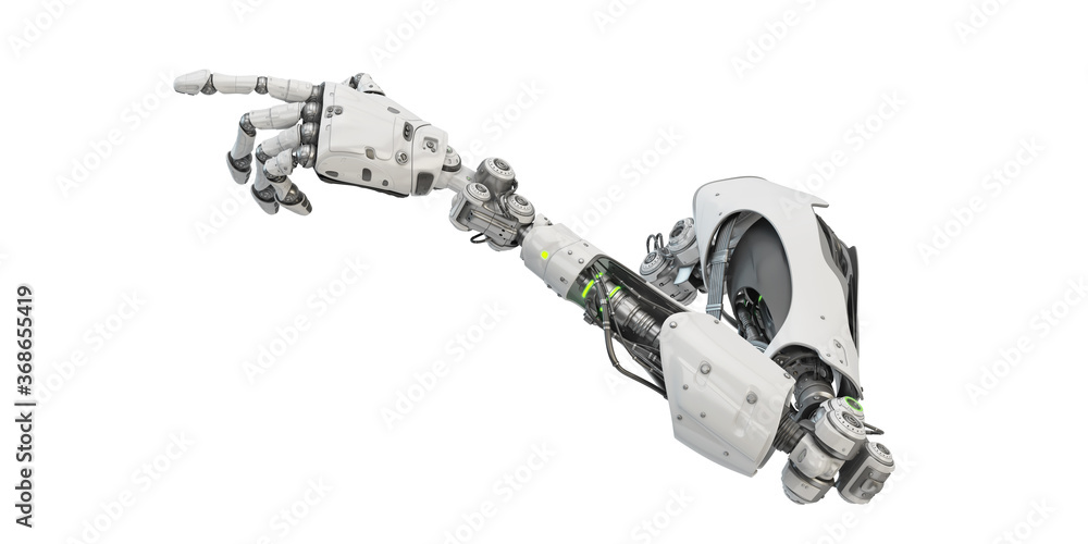 Sci-fi robotic arm pointing with index finger, 3d rendering Stock ...