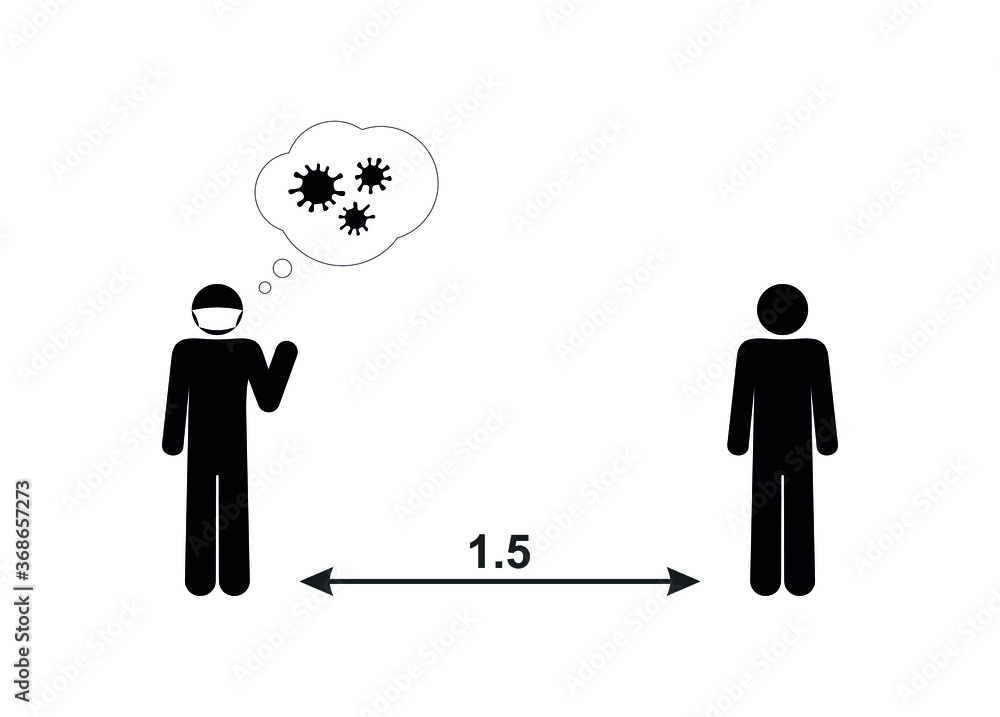 social distance, stick figure isolated symbols of people, contagious ...