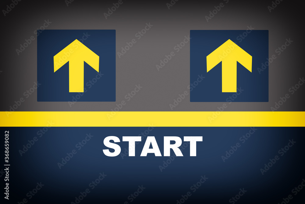 Start word on floor with arrow sign and marking lines, business success ...