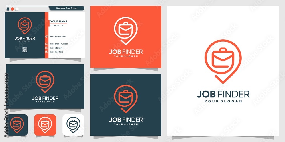 Logo for job searching with line art style and business card design ...