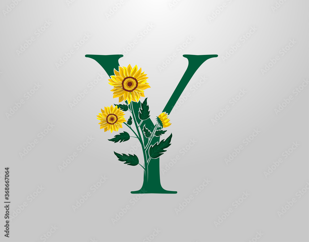 Letter Y vector alphabet with sunflower. Flower Plant Logo Icon ...