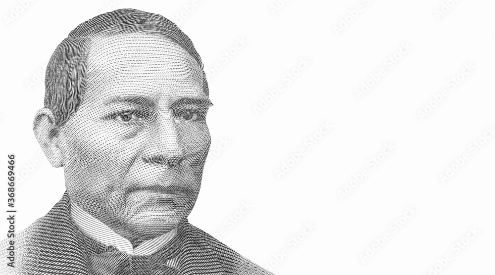 Benito Juarez, President of Mexico, Portrait from Mexico Banknotes ...