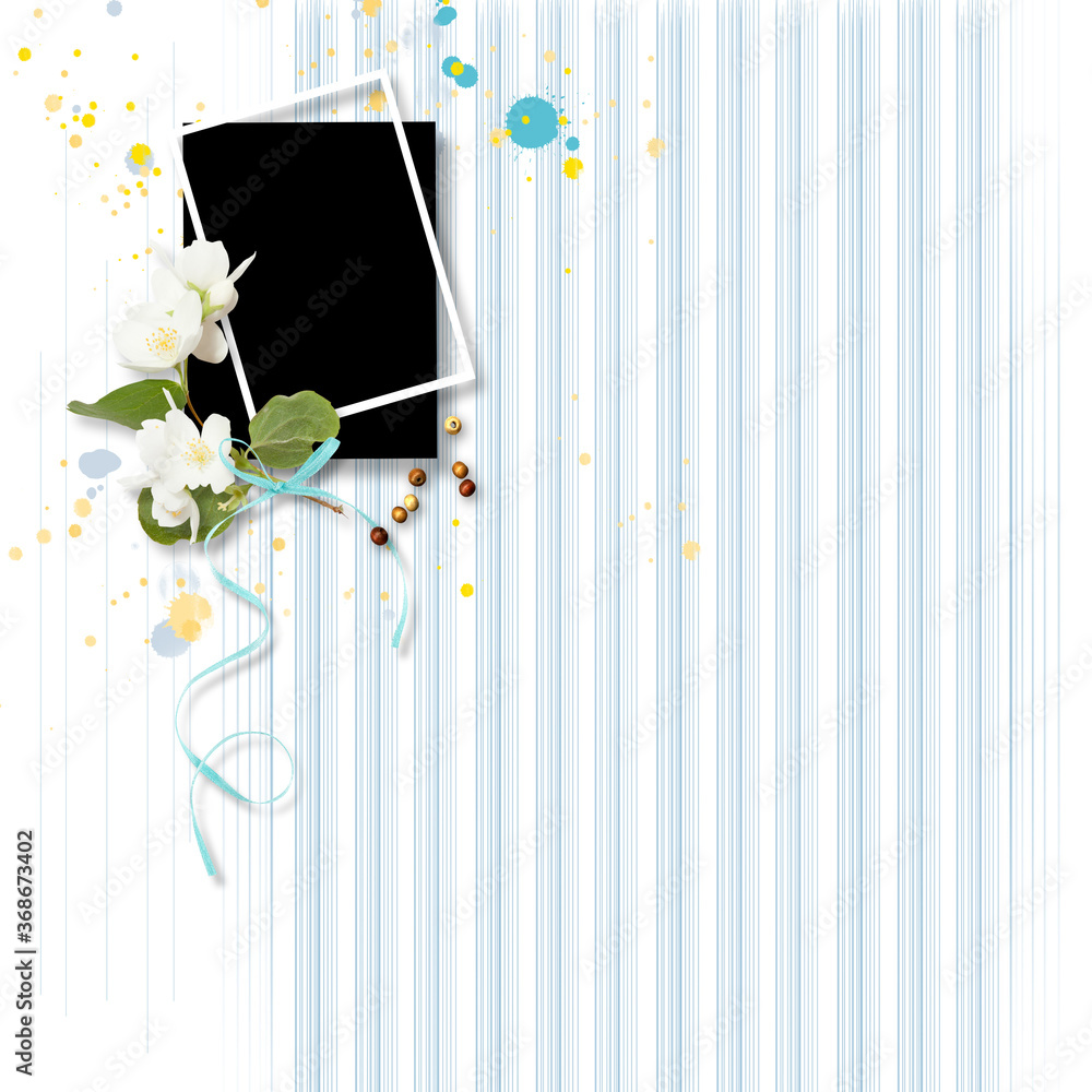 Decorative frame in scrapbook style with blue background. Summer or ...