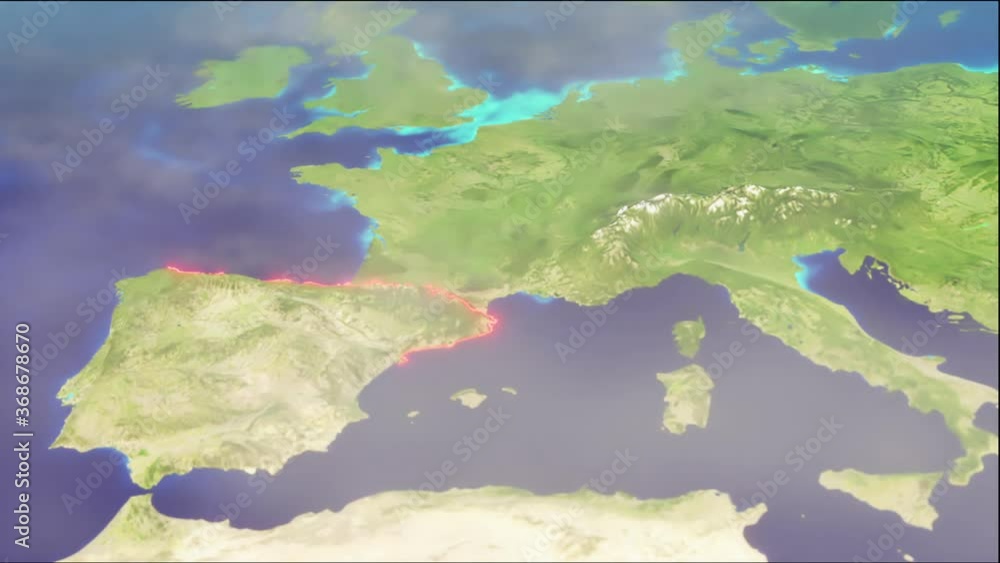 3D CGI Map of Spain With Mountain Relief, Depth of Field & Spanish ...