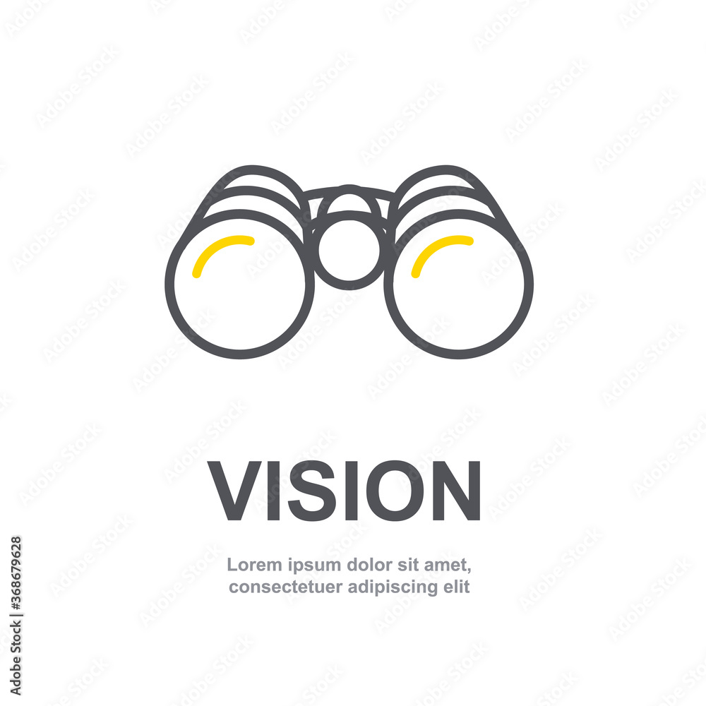 Vision icon vector symbol. Discovery look in binocular line style ...