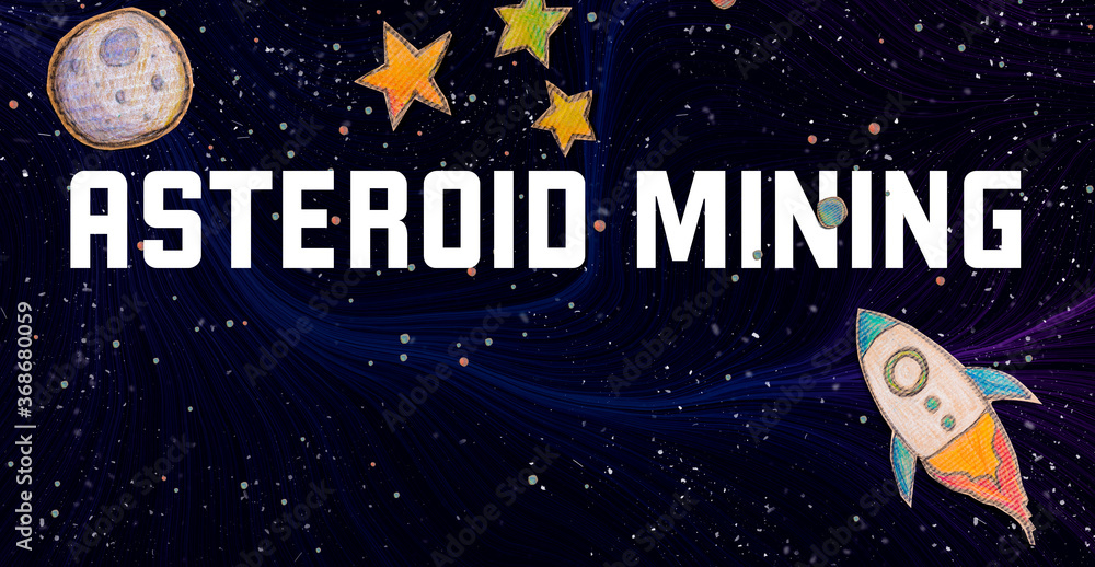 Asteroid Mining theme with space background with a rocket, moon, and ...