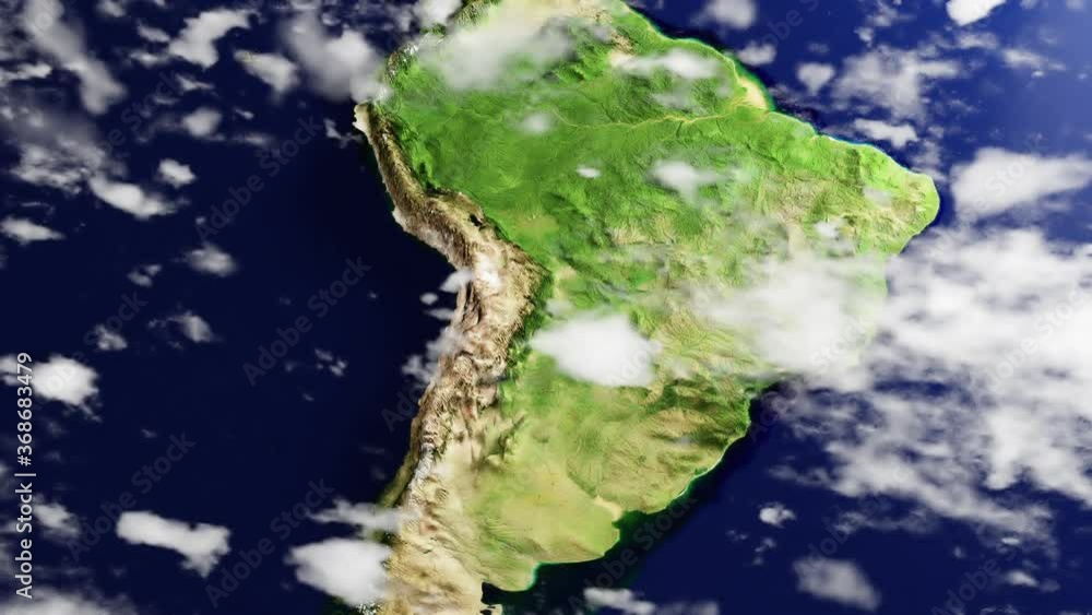 South America Map Hyperlapse in 3D CGI with High Relief Mountains ...