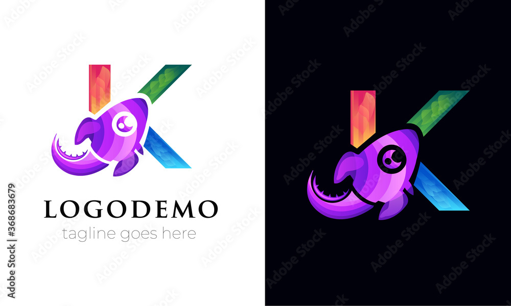 Modern abstract K latter with rocket combo logo design .colorful Rocket ...