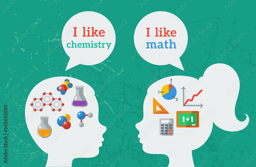 Boy And Girl Talk About Their Favorite Subject In School Vector boy-and-girl-talk-about-their-favorite-subject-in-school-vector