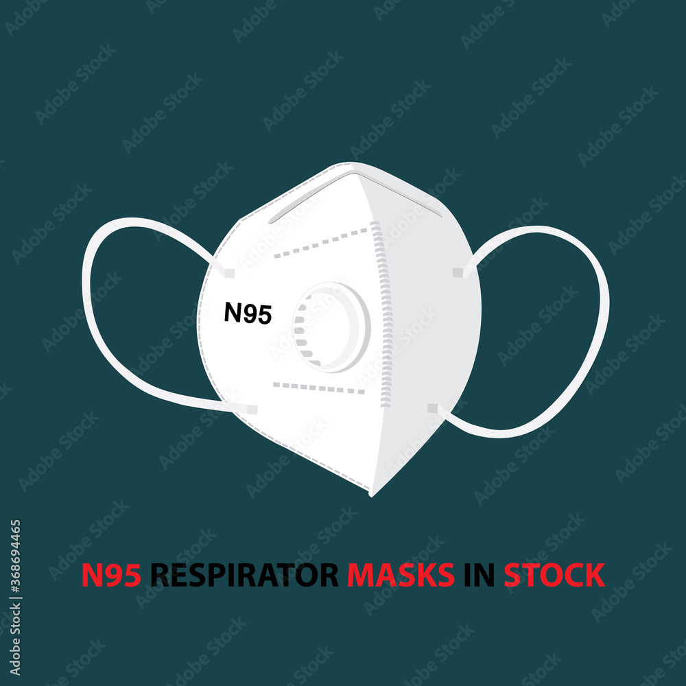Clean vector graphic design of n95 respirator face mask for print, web ...