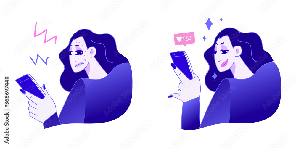 Laser or acid peeling, polishing before after concept. Akne mark ...