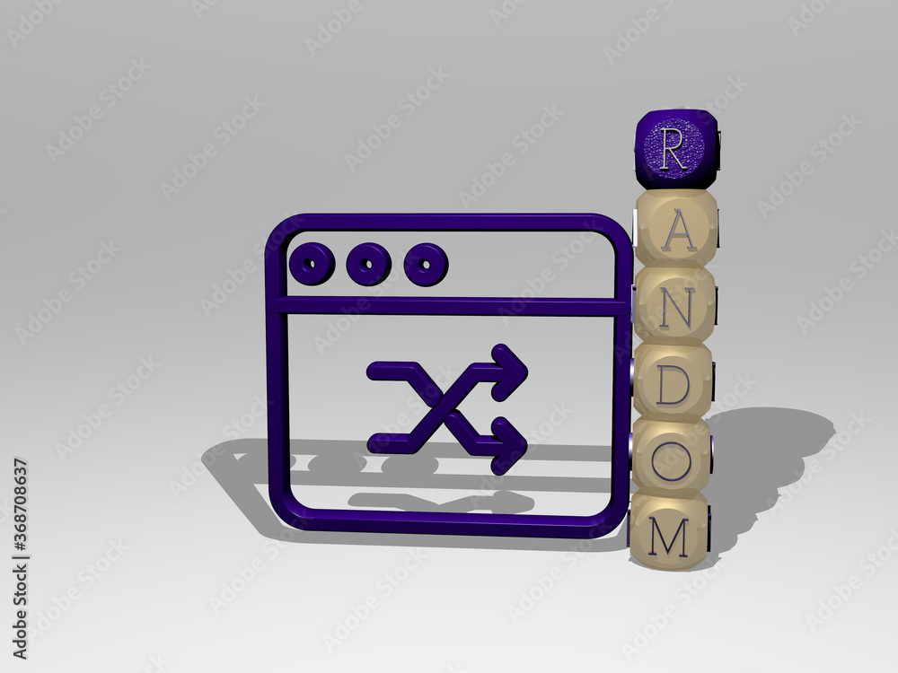 3D representation of RANDOM with icon on the wall and text arranged by ...