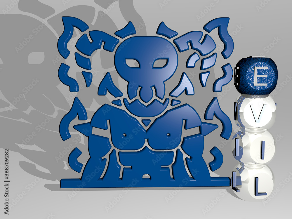 3D graphical image of evil vertically along with text built around the ...