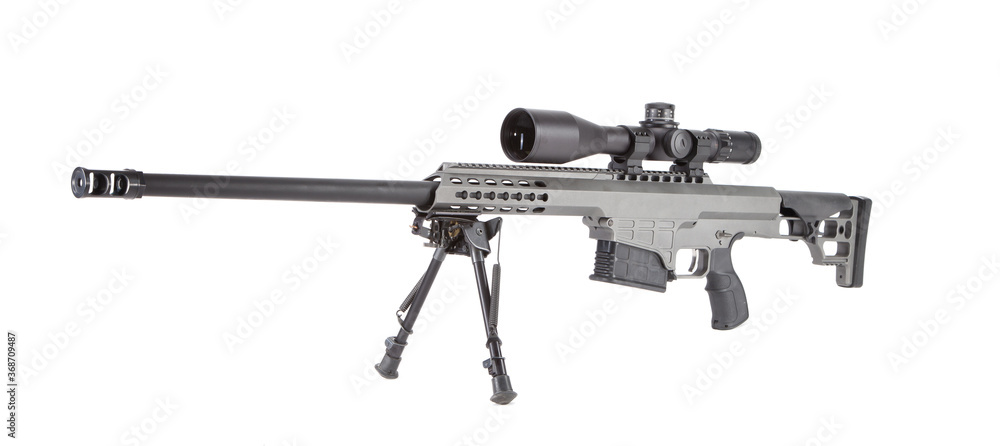 Foto de Metallic grey sniper rifle with magazine inserted, optic and ...