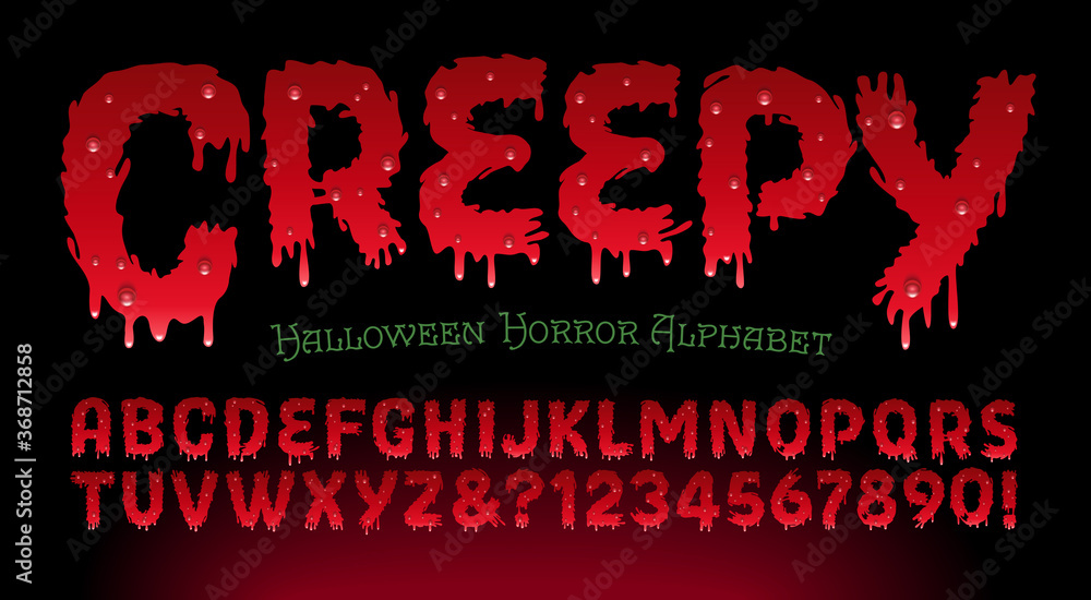 Vector Alphabet of Dripping Blood; Creepy Horror or Haunted House Font ...