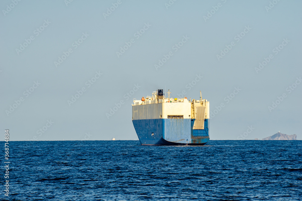 Large White and blue Roll-on/roll-off (RORO or ro-ro) ships or ...