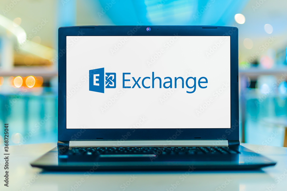 Laptop computer displaying logo of Microsoft Exchange Stock Photo ...