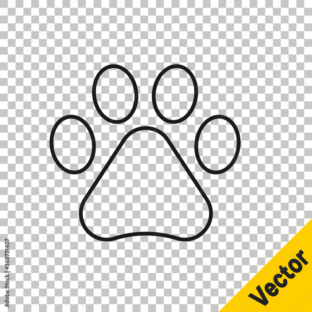 Black line Paw print icon isolated on transparent background. Dog or ...