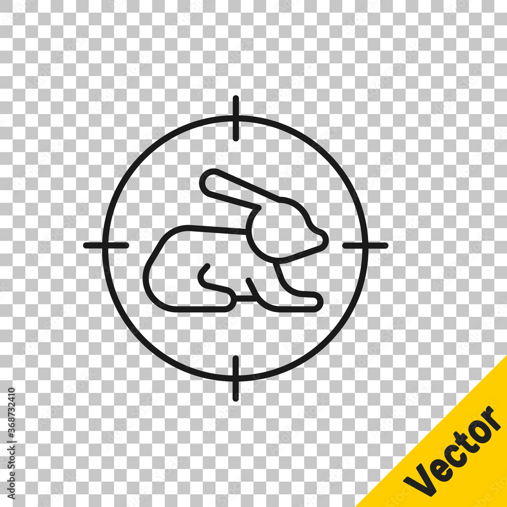 Black line Hunt on rabbit with crosshairs icon isolated on transparent ...