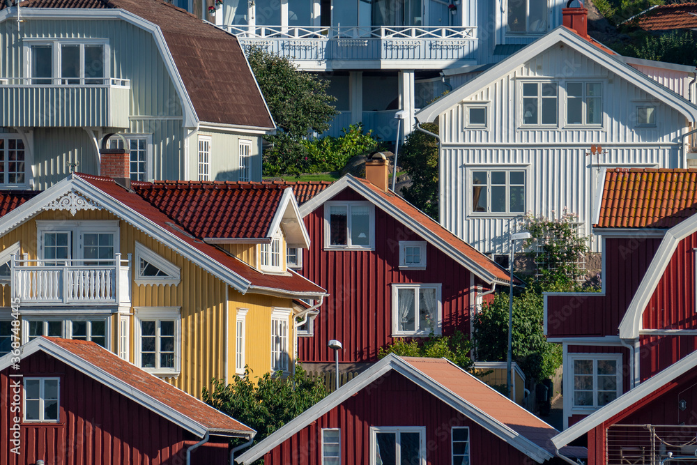 Swedish summerhouse and homes colorful facades and rooftops in ...