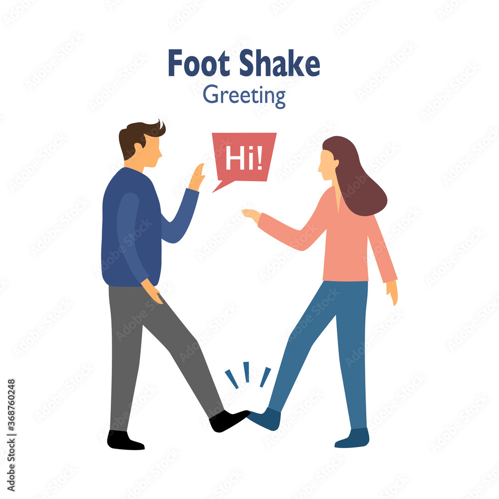 Foot shake concept. Man and woman make foot tapping for greeting. Safe ...