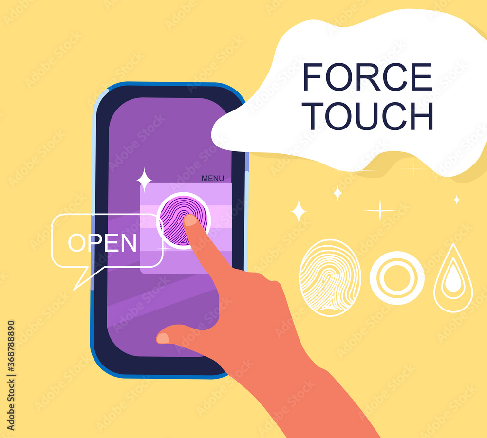 Force Touch technology concept. Human hand uses pressure sensors on ...