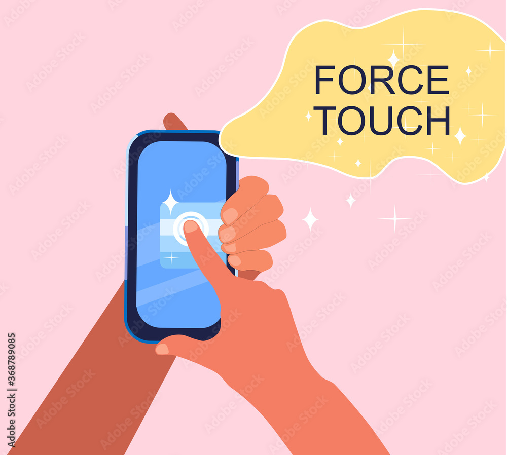 Force Touch technology concept. Human hands using pressure sensors on ...