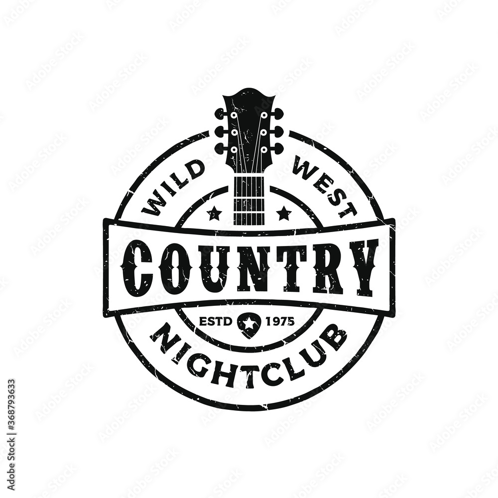 Classic country music logo, guitar vintage retro logo design Stock ...