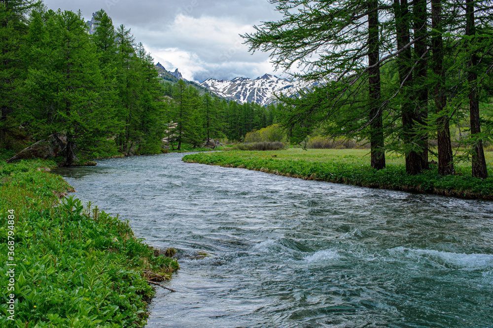 Foto de View of the Claree River in the Hautes-Alpes. The banks are ...