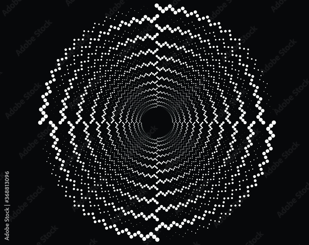 Dotted, dots, speckles abstract concentric circle. Spiral, swirl, twirl ...