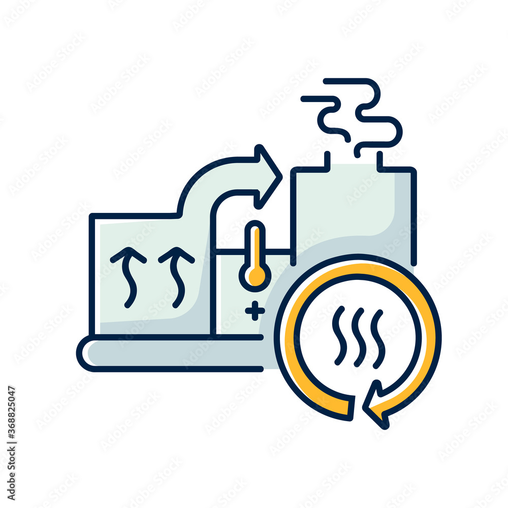 Heat recovery system RGB color icon. Sustainable energy industry ...