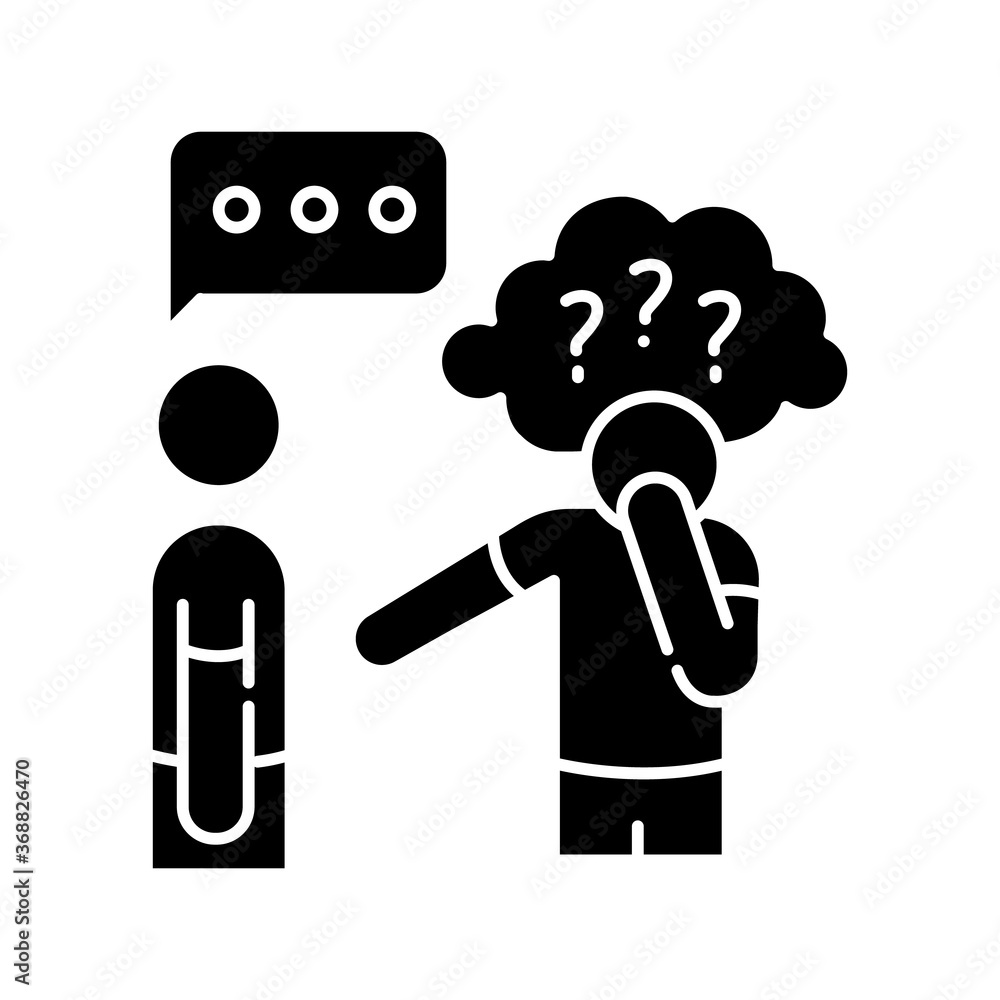 Asperger syndrome black glyph icon. Difficulty with communication. Man ...