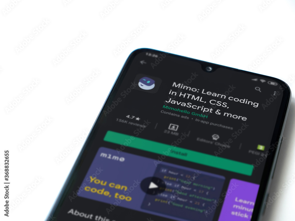 Lod Israel July 8 2020 Mimo Learning Coding App Play Store Page On The Display Of A Black