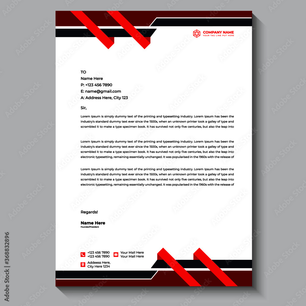 Red Modern Letterhead Template, Business Letterhead Design, Stock ...