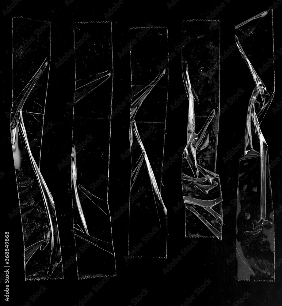 set of transparent adhesive tape or strips isolated on black background ...
