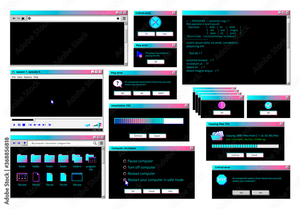 Retro Interface Classic Old Software Ui With Cyberpunk Theme And
