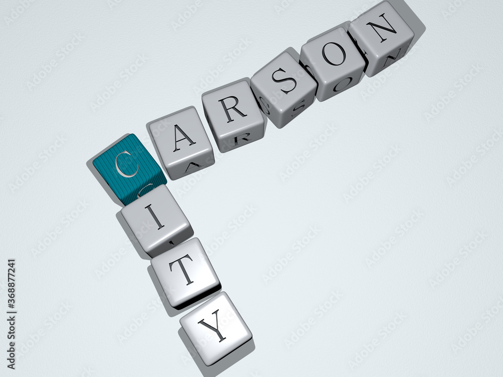 crosswords of CARSON CITY arranged by cubic letters on a mirror floor ...