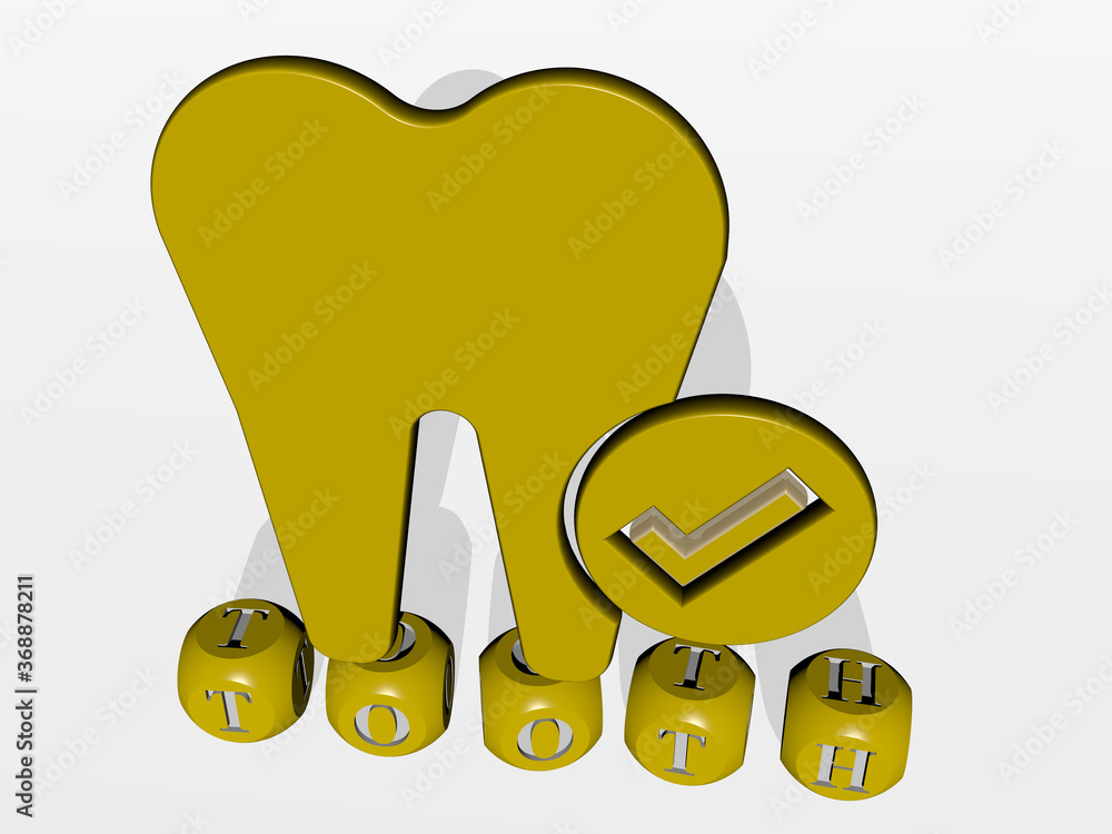 3D illustration of tooth graphics and text made by metallic dice ...