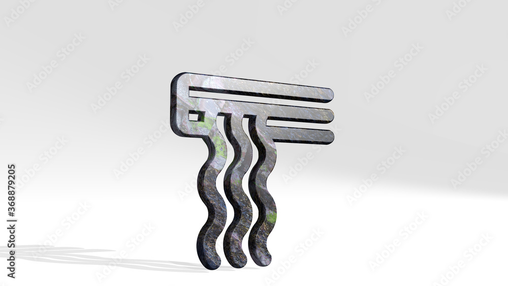 ASIAN FOOD NOODLES casting shadow from a perspective. A thick sculpture ...