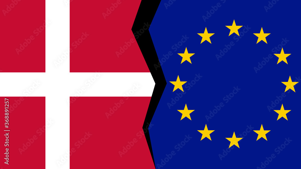 Vector illustration of the flags of the European Union and Denmark ...