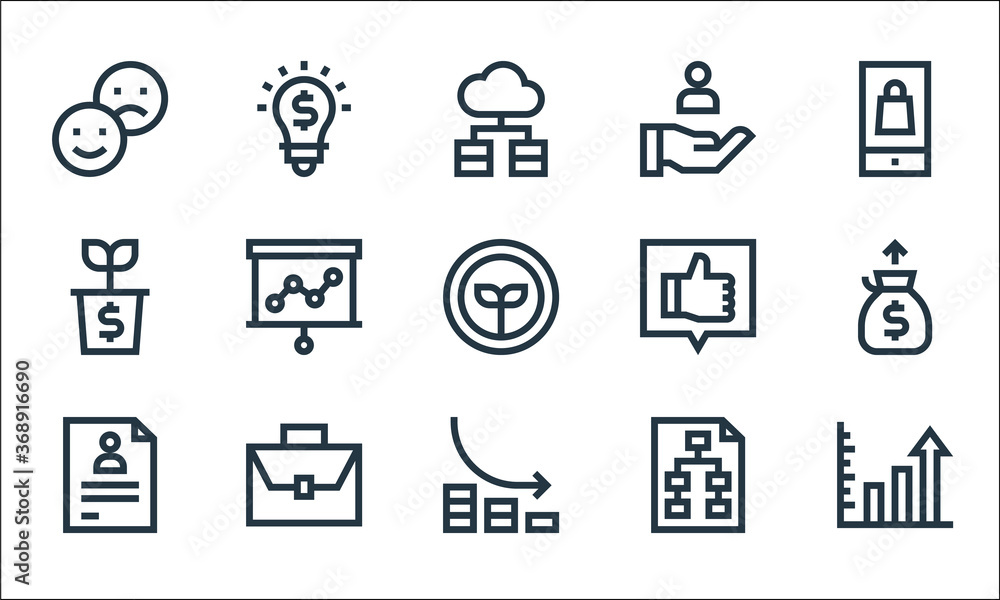 marketing and growth line icons. linear set. quality vector line set such as profits, losses, cv ...