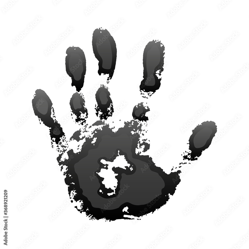 Hand paint print 3D, isolated white background. Black human palm and ...